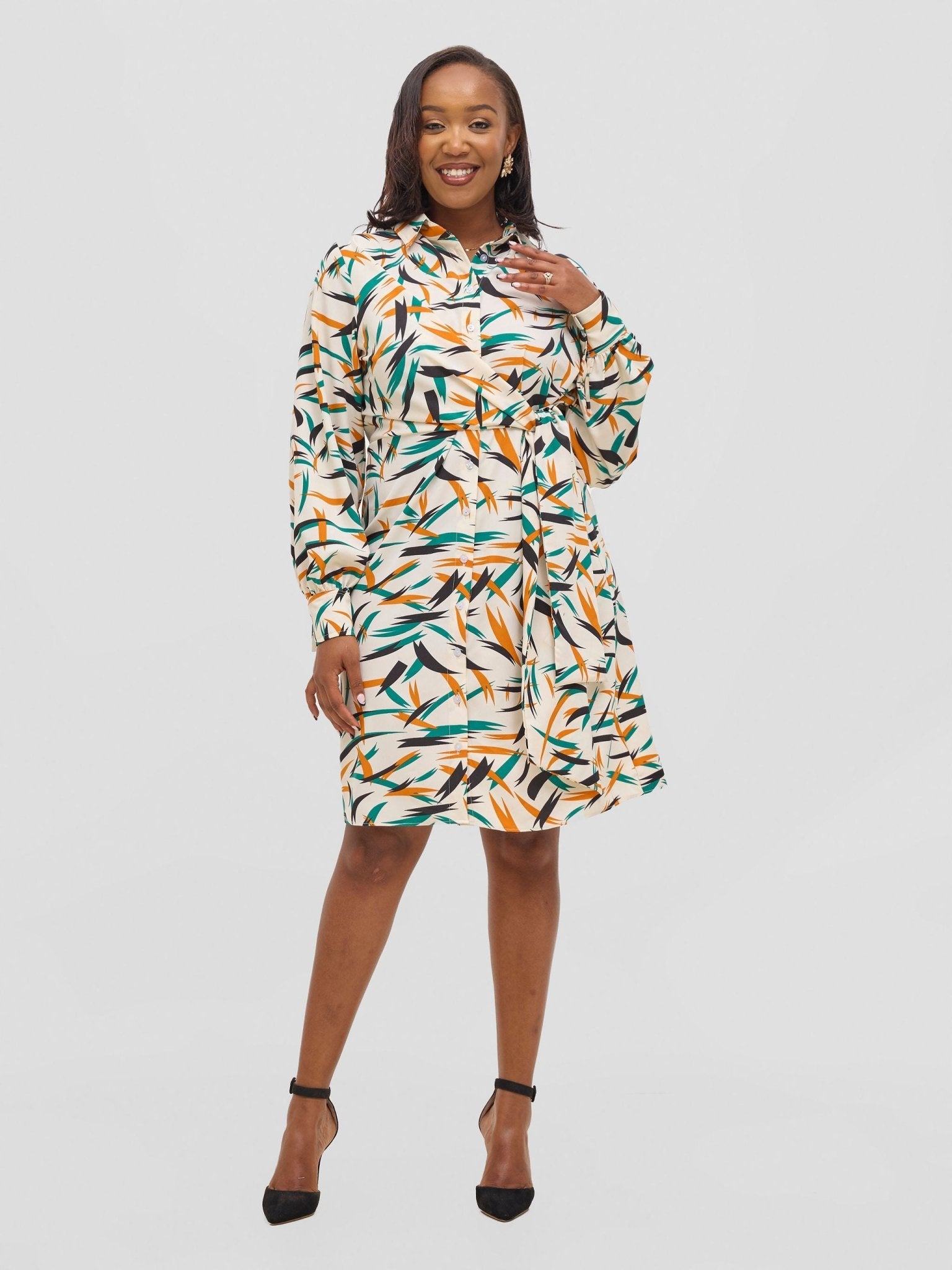 Vivo Arafa Long Sleeve Tie Dress - Green / Orange Rafa Print – Shopzetu