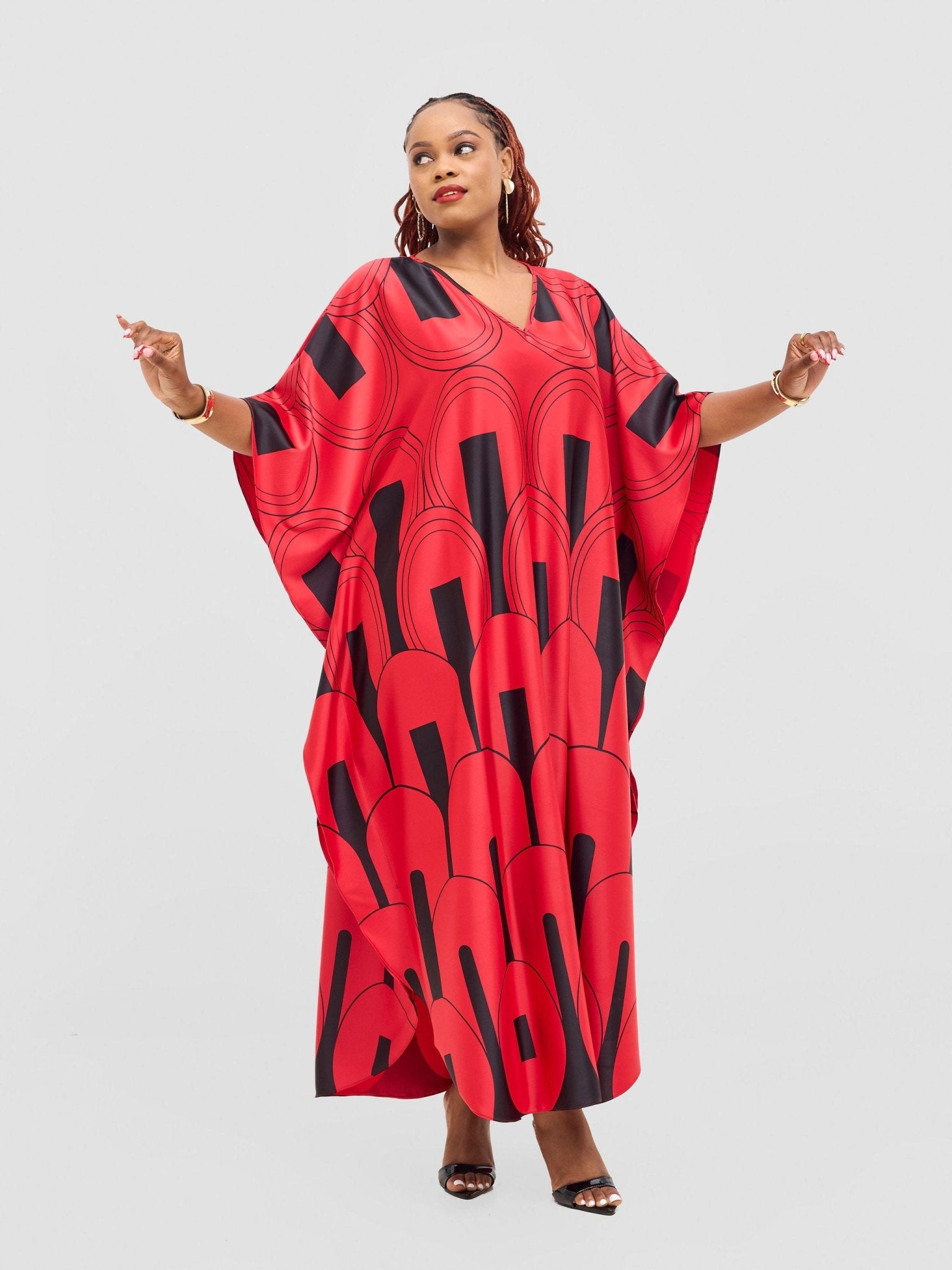 Vivo Amai Maxi Kaftan Dress - Red / Black Lango Print – Shopzetu
