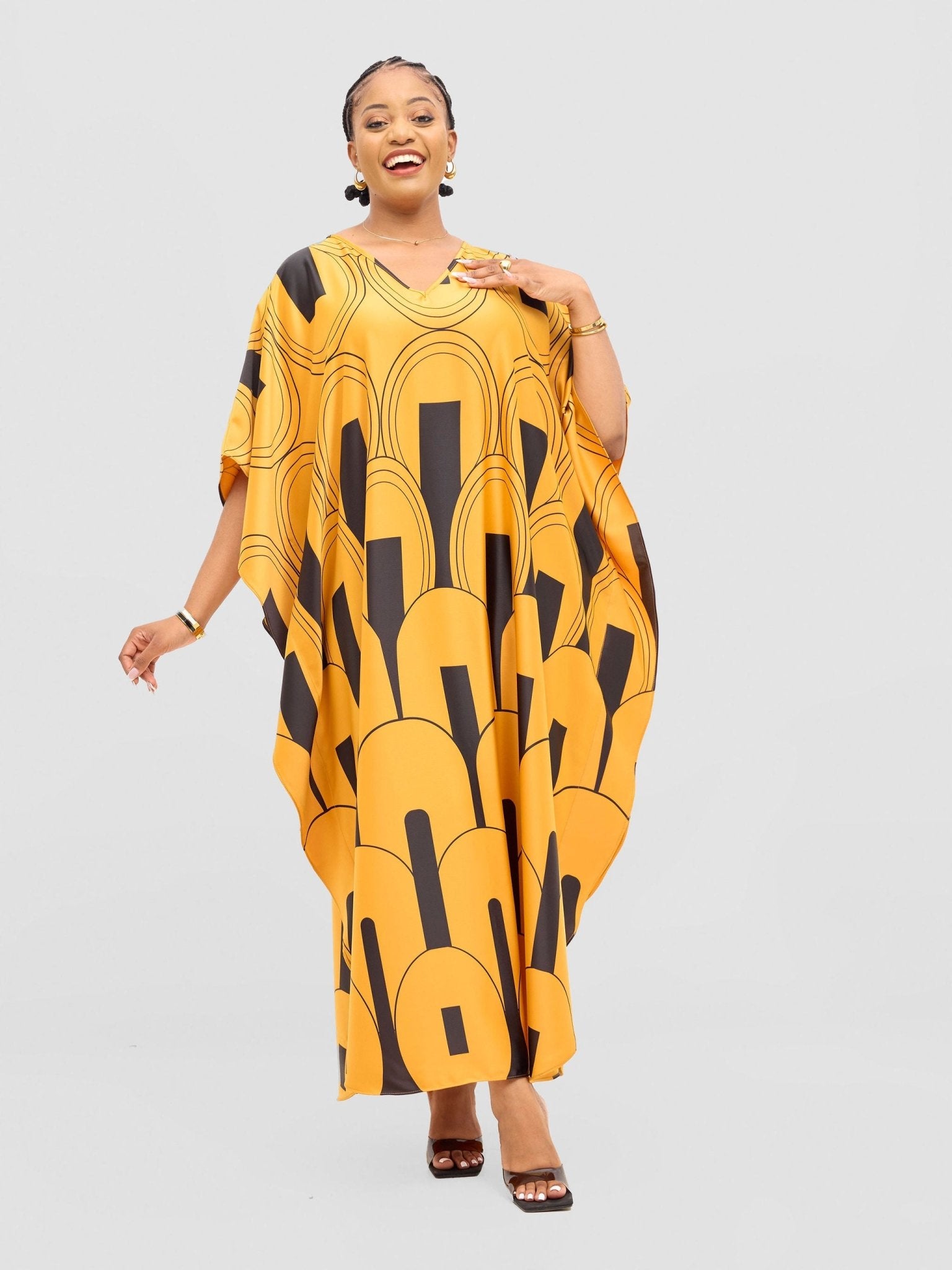 Vivo Amai Maxi Kaftan Dress - Mustard / Black Lango Print – Shopzetu