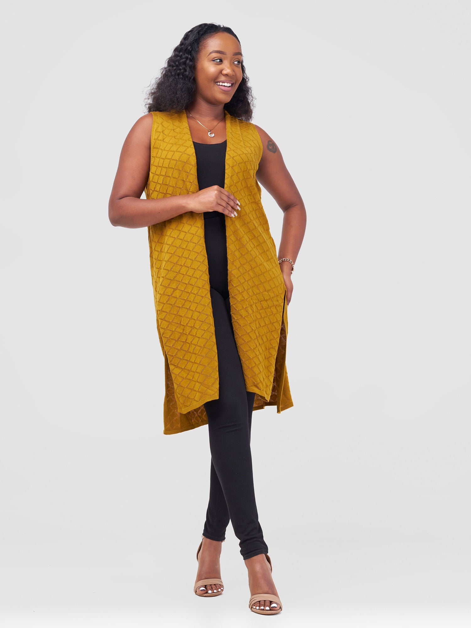 Vivo Sleeveless Side Slit Midi Waterfall - Mustard – Shopzetu