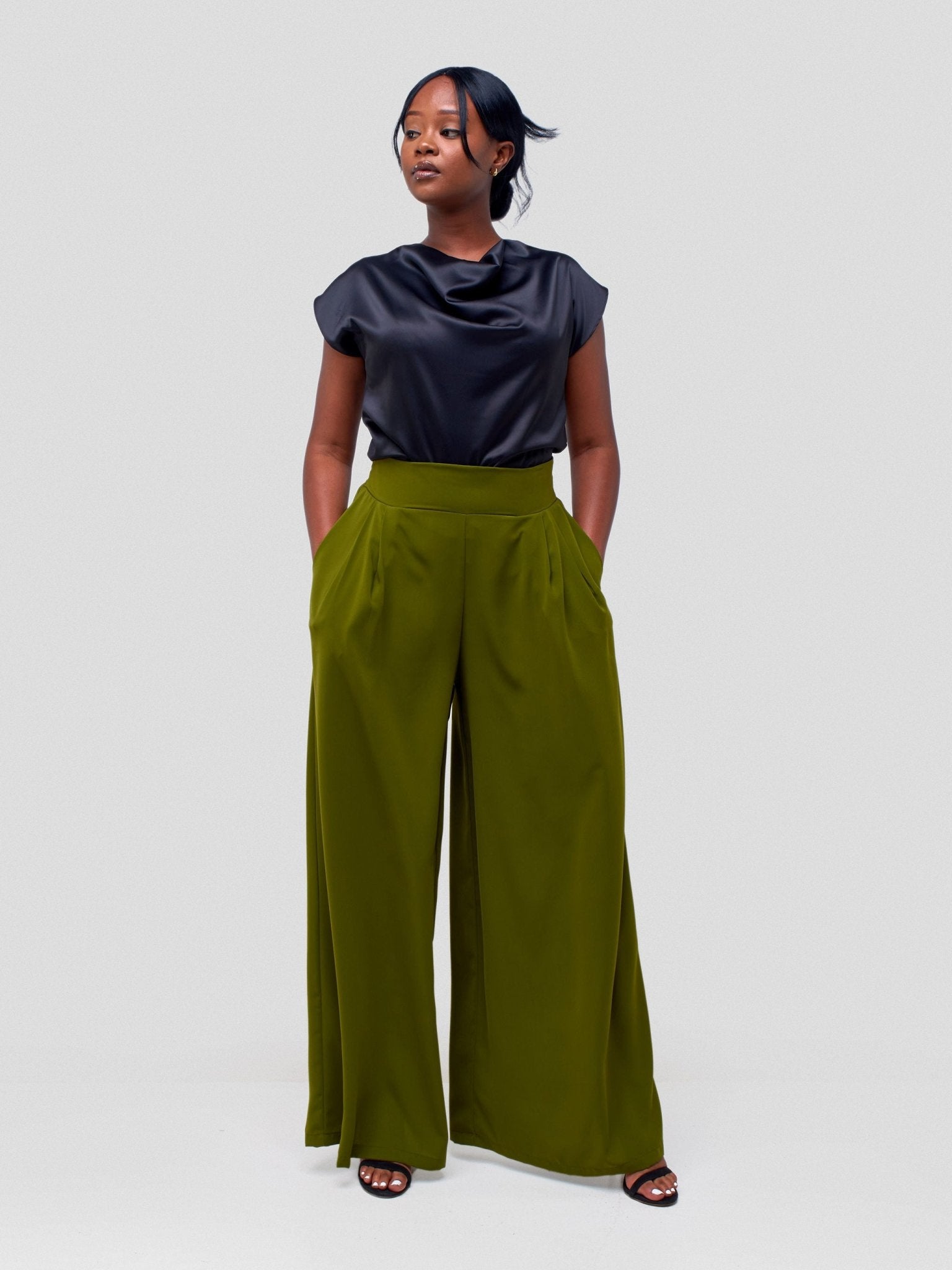 Vivo Ava Pleated Wide Leg Pants - Olive Green – Shopzetu