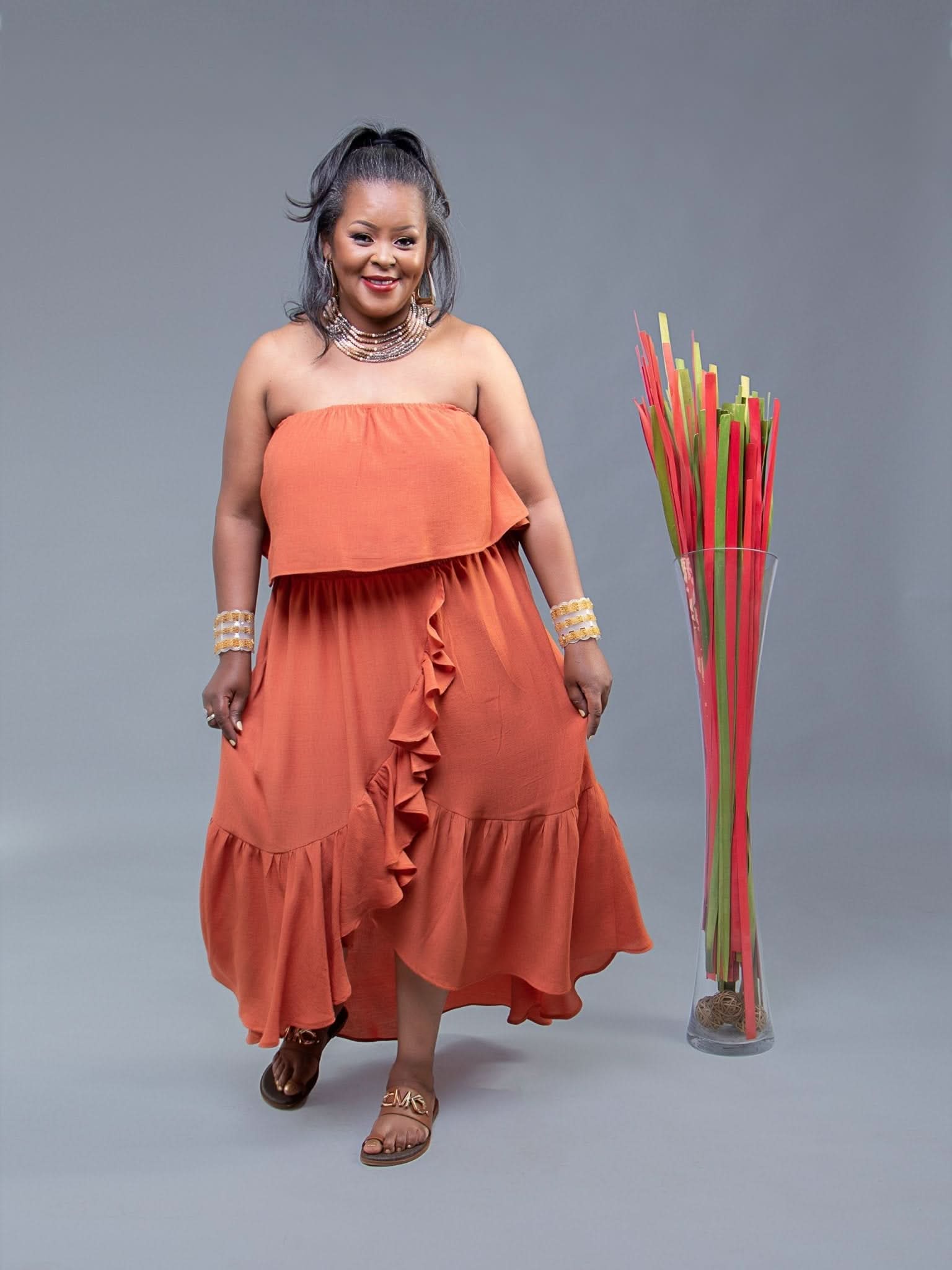 Sally Karago Summer Flounce Dress - Rust – Shopzetu